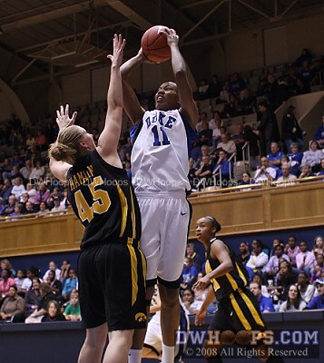 DWHOOPS.COM 2008-2009 Photos: Duke 71, Iowa 47 - Joann Hamlin defends Chante Black during the ...